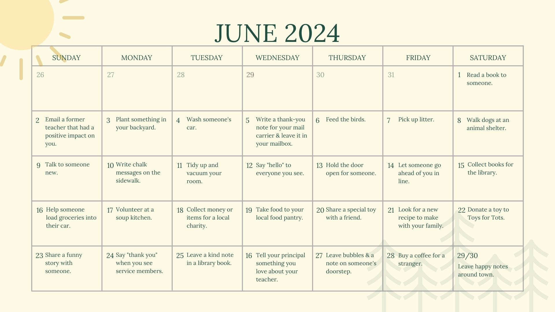 June Kindness Calendar - Gold Arrow Camp - California Summer Camp and ...
